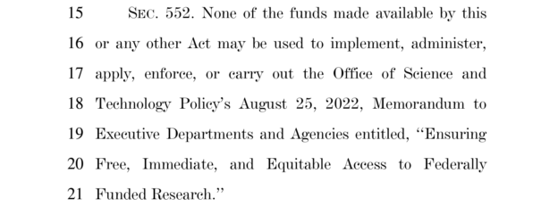 The appropriation bill that would defund the OSTP open access memo – Authors Alliance